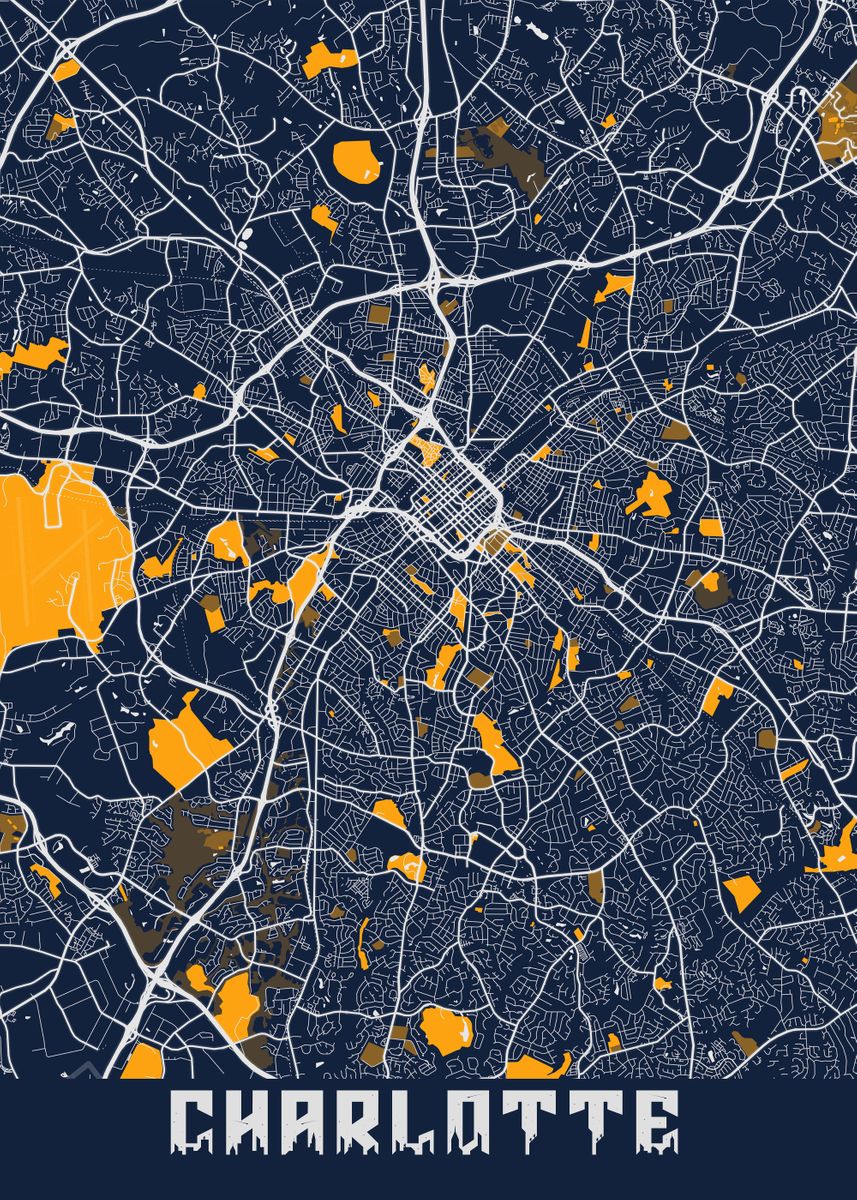 'Charlotte Map' Poster, picture, metal print, paint by Mccyle Khan ...