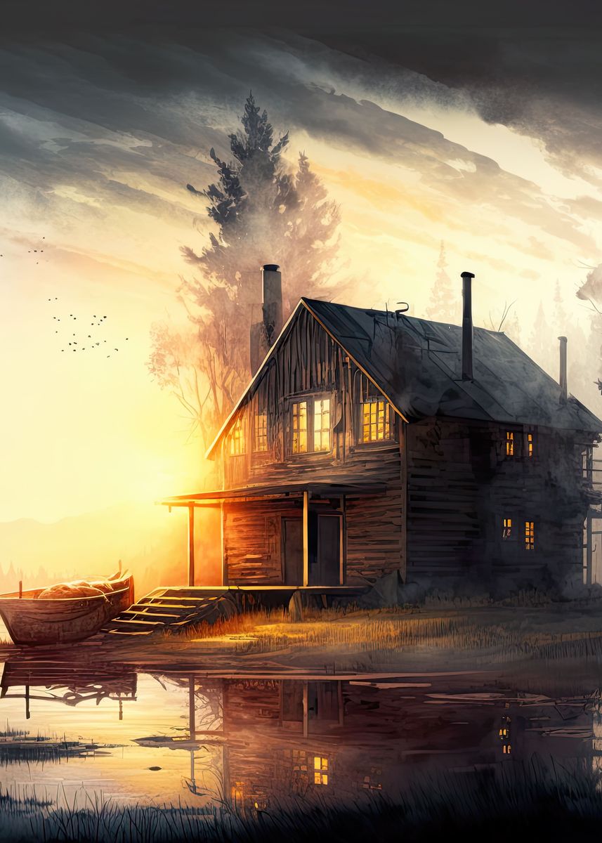 'Wooden house' Poster, picture, metal print, paint by Anamitra | Displate