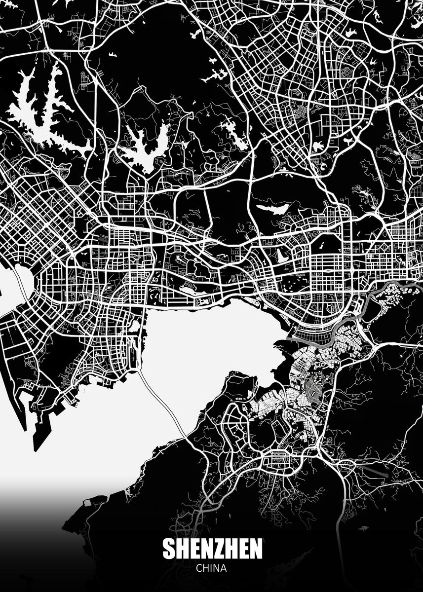 'Shenzhen China Dark Map' Poster, picture, metal print, paint by Zake ...
