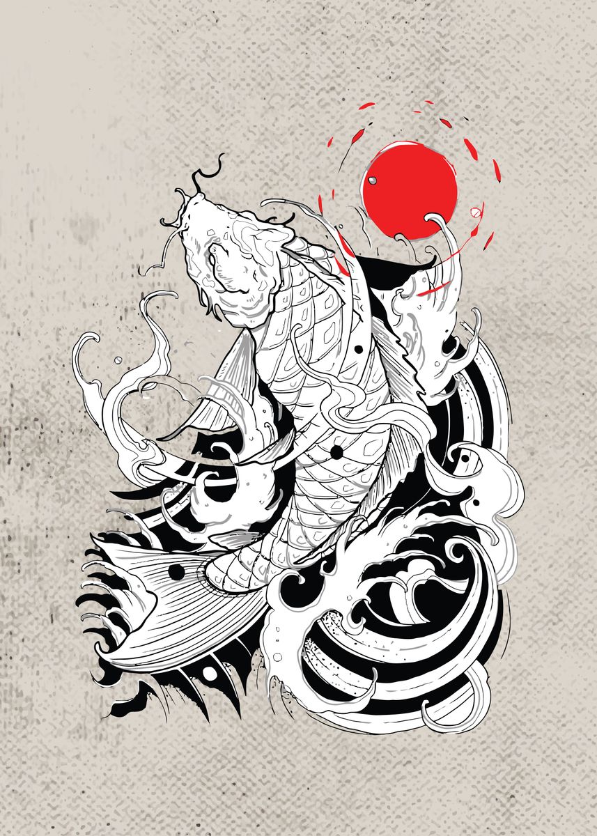 'Japanese Sun Koi' Poster, picture, metal print, paint by Green Homee ...