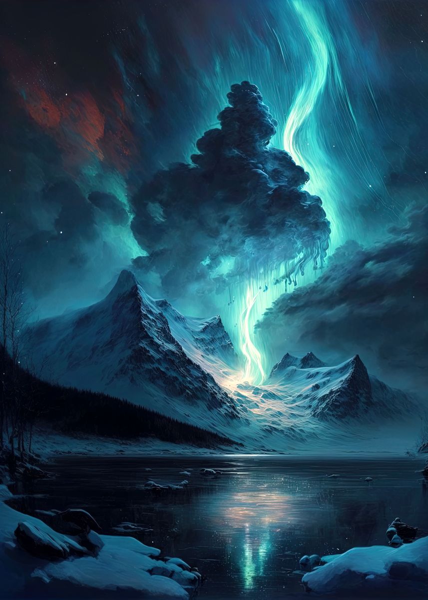 'Blue aurora borealis sky' Poster, picture, metal print, paint by Ben ...