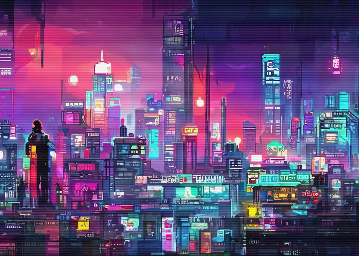 '80s Neon City Cyberpunk' Poster by Bailey DHeath | Displate