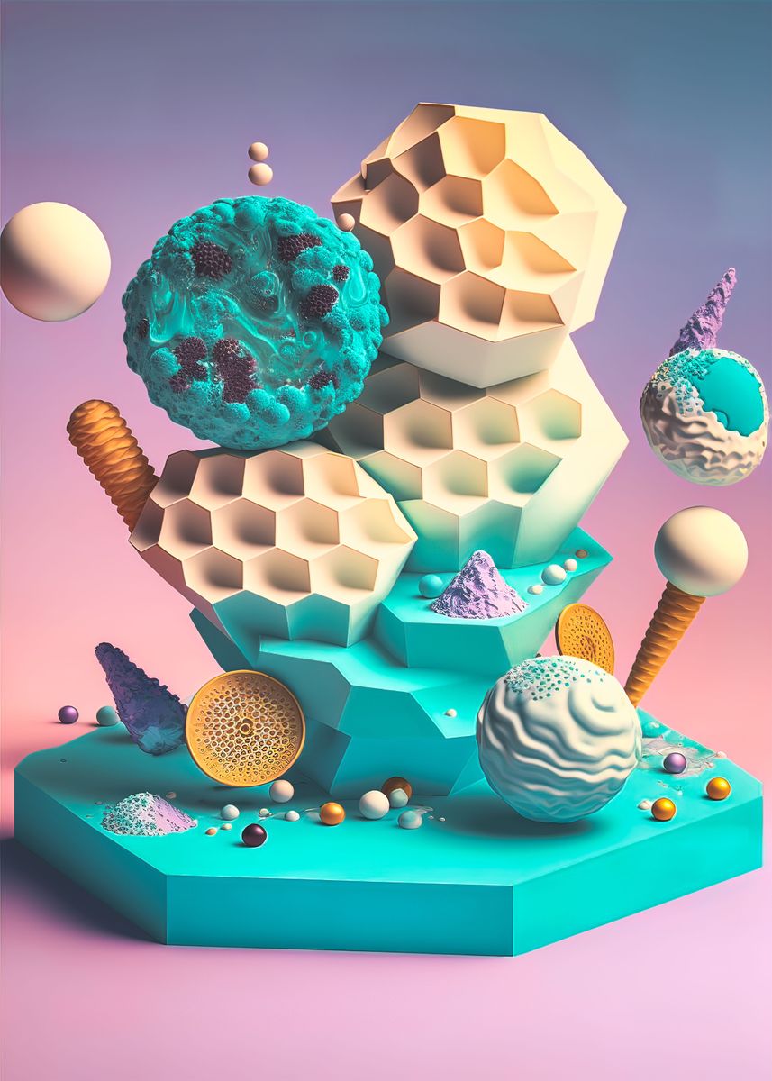 'Ice Cream Diorama' Poster, picture, metal print, paint by Alexander ...