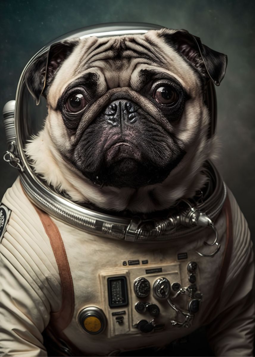 'pug space dog astronaut' Poster, picture, metal print, paint by ...