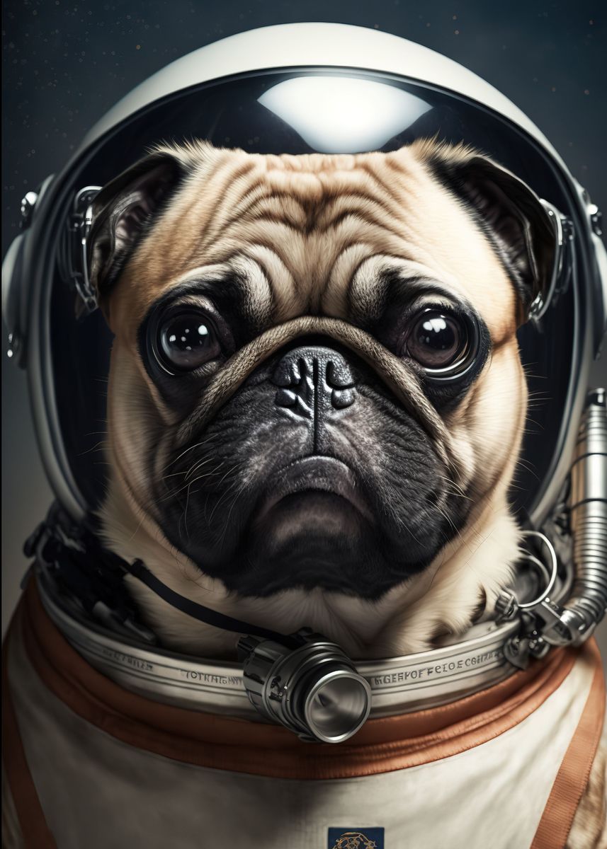 'cute pug space dog' Poster, picture, metal print, paint by Freddie ...