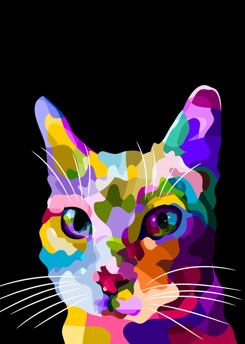 'Colorful cat face' Poster, picture, metal print, paint by Le Duc Hiep ...