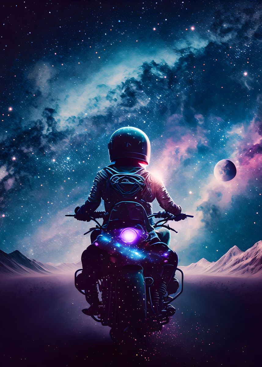 'Motorcycle Galaxy Rider' Poster, picture, metal print, paint by ...