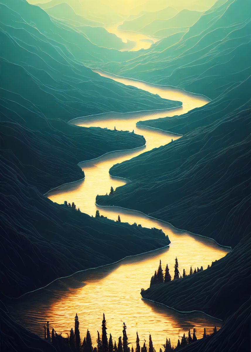 'River' Poster, picture, metal print, paint by Hasnaa Art | Displate