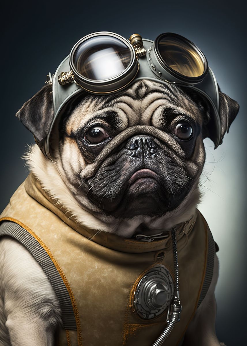 'pug dog space astronaut' Poster, picture, metal print, paint by ...