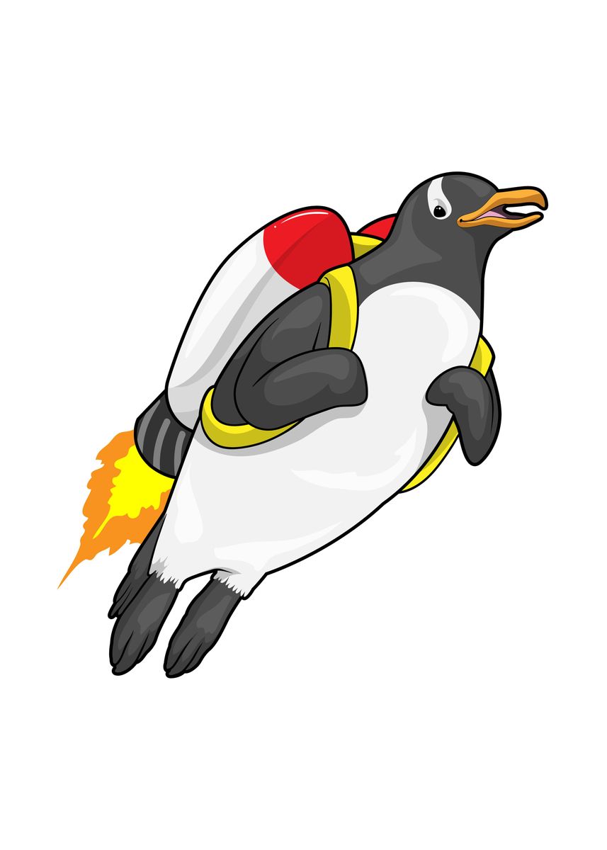 'Penguin Flying Jetpack' Poster, picture, metal print, paint by Markus ...