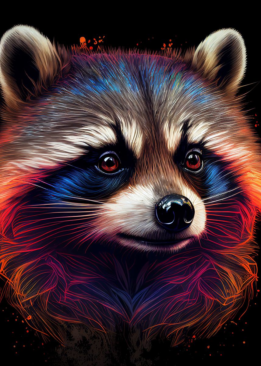 'Raccoon Colorful' Poster, picture, metal print, paint by DecoyDesign ...