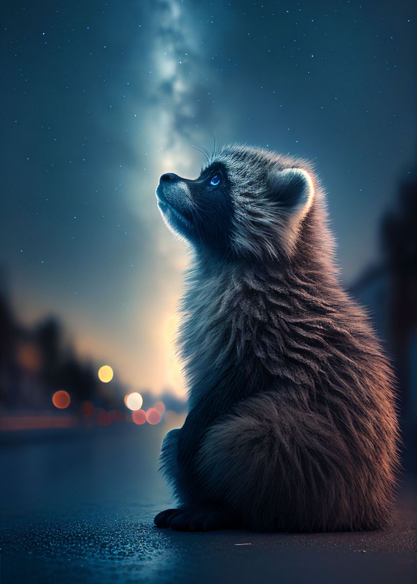 'Raccoon Animal Galaxy' Poster, picture, metal print, paint by ...
