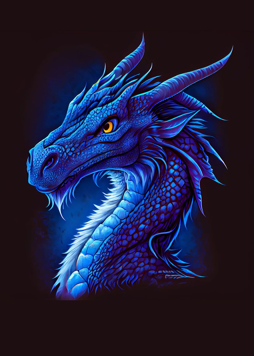 'Chinese Azure Blue Dragon' Poster, picture, metal print, paint by ...