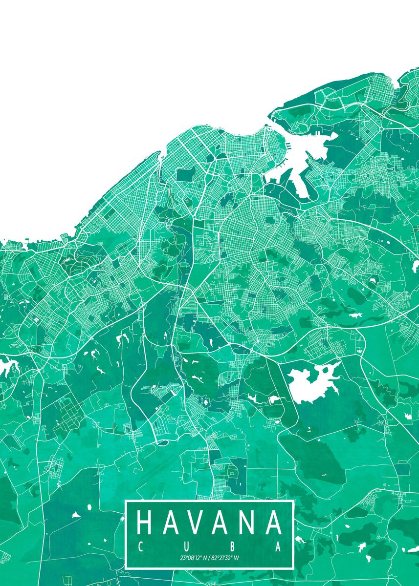 'Havana City Map Watercolor' Poster, picture, metal print, paint by ...