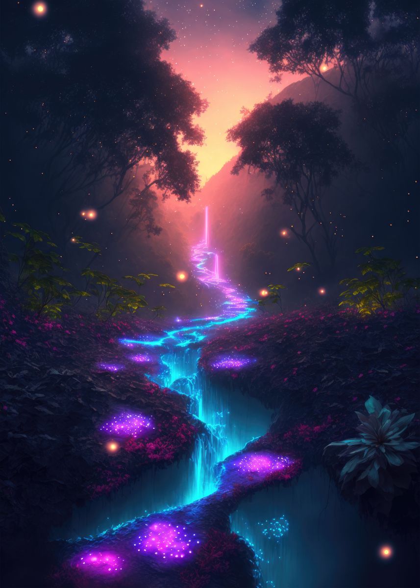 'Bioluminescent Forest' Poster, picture, metal print, paint by murtzart ...