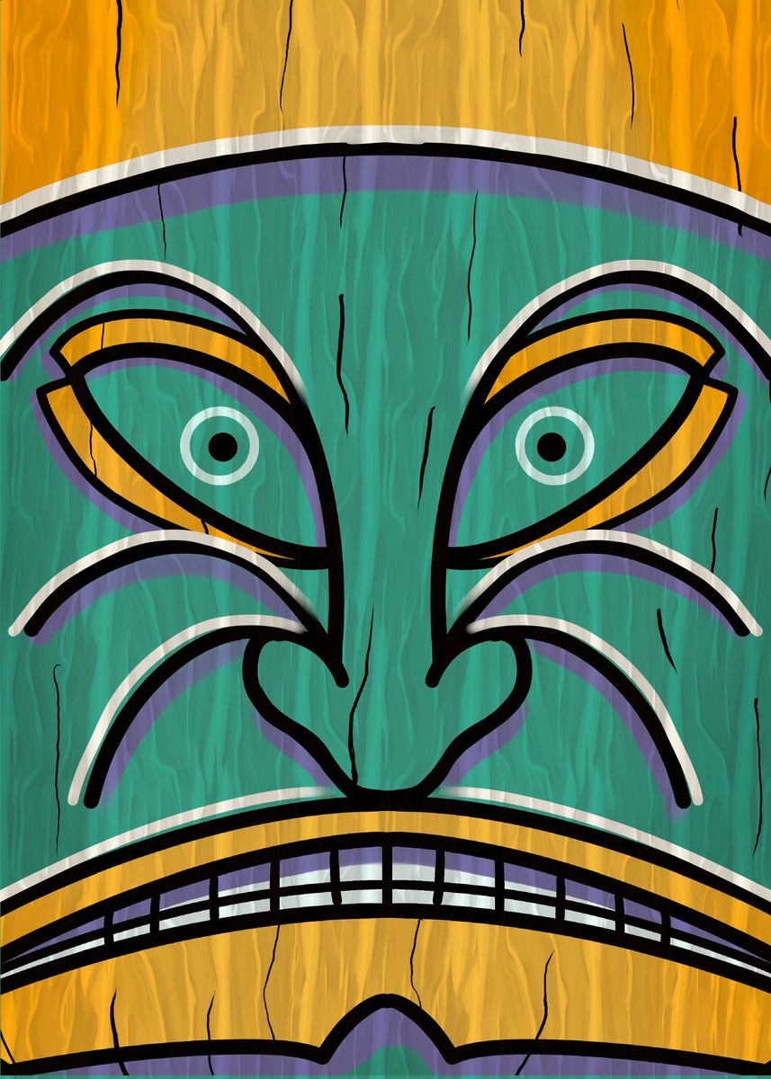 'Tiki Mask Angry' Poster, picture, metal print, paint by IDNWORK | Displate
