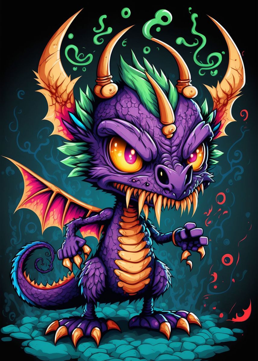 'Cute but Evil Dragon' Poster, picture, metal print, paint by Funny Fur ...