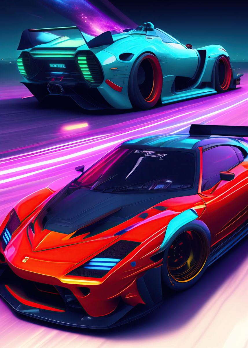 'Muscle Car Retro Racing' Poster, picture, metal print, paint by ...