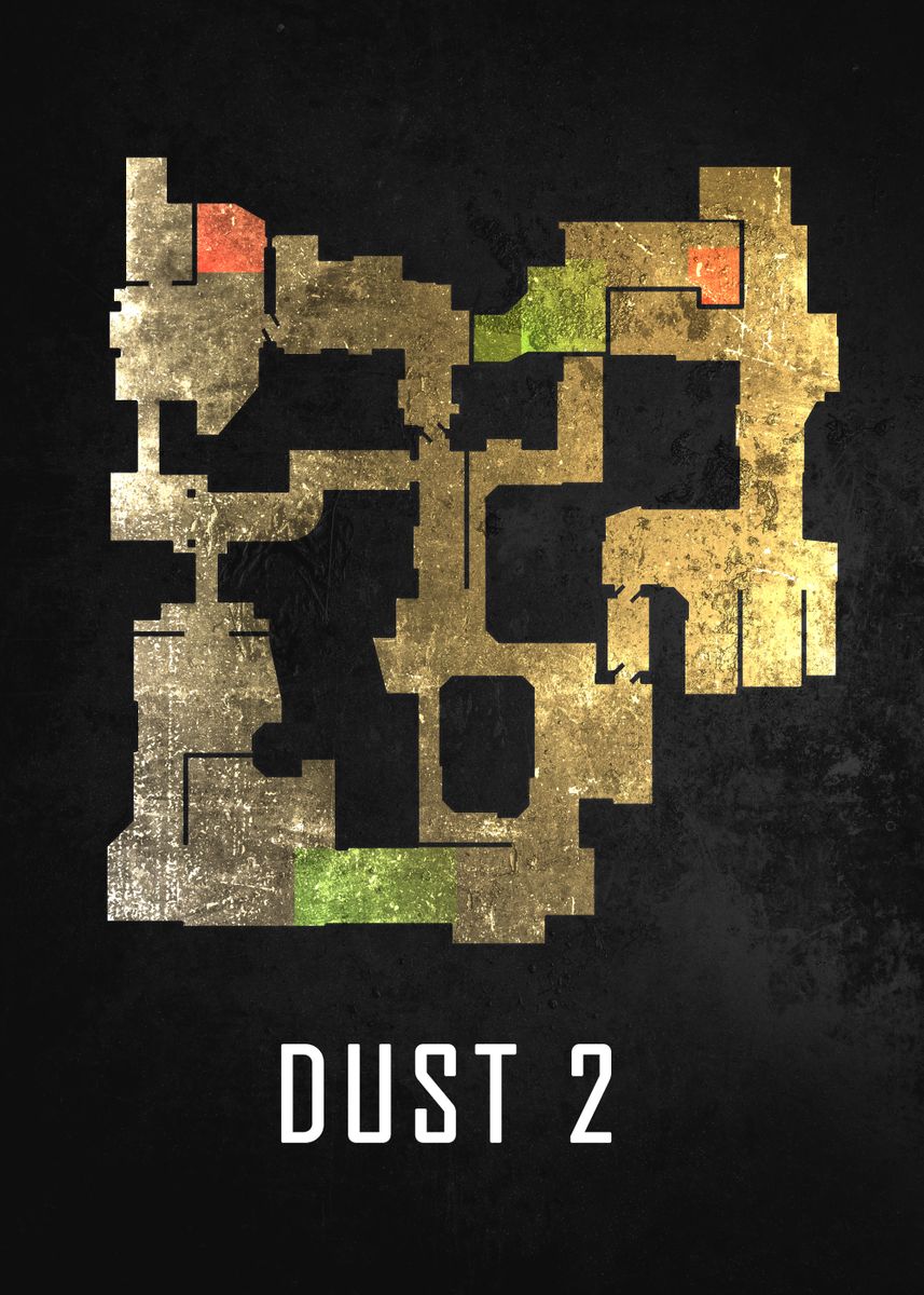 'Dust 2 Map Black' Poster, picture, metal print, paint by Counter-Strike | Displate