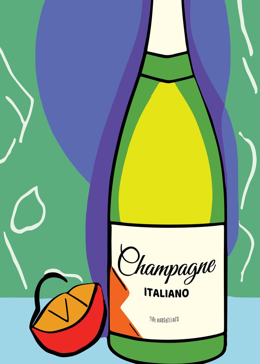 'Colorful Champagne Poster' Poster, picture, metal print, paint by ...