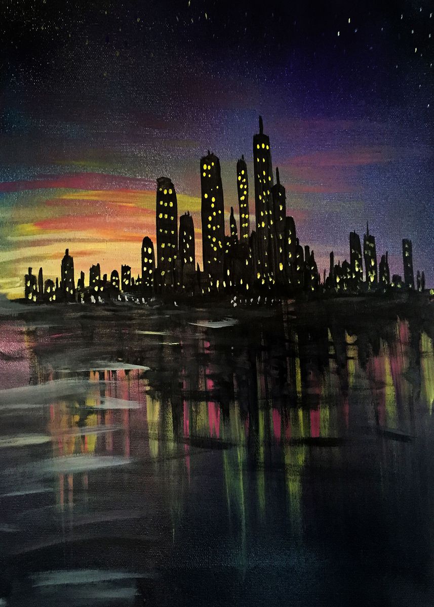 'City Lights' Poster, picture, metal print, paint by Adamzworld | Displate