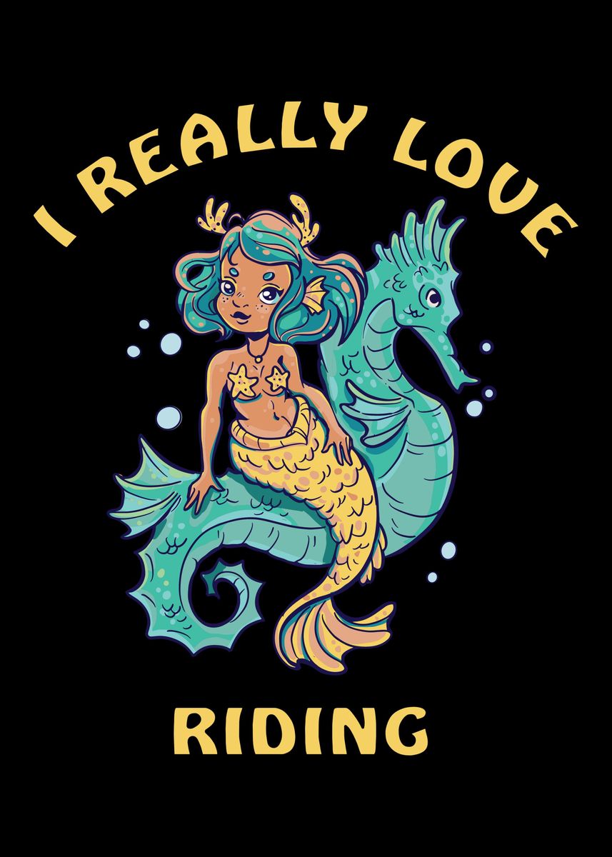 'Mermaid loves to ride the ' Poster, picture, metal print, paint by ...