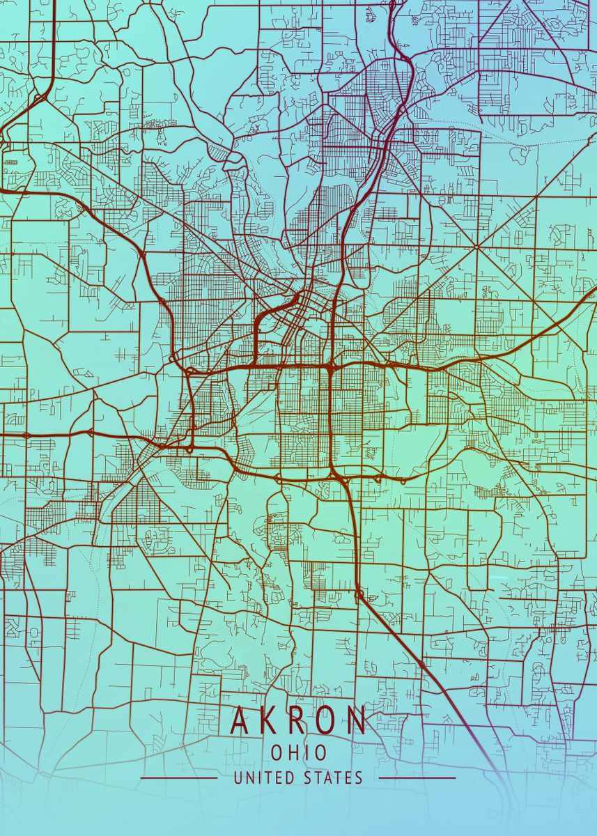 'Akron Ohio USA City Map' Poster, picture, metal print, paint by Gigi ...