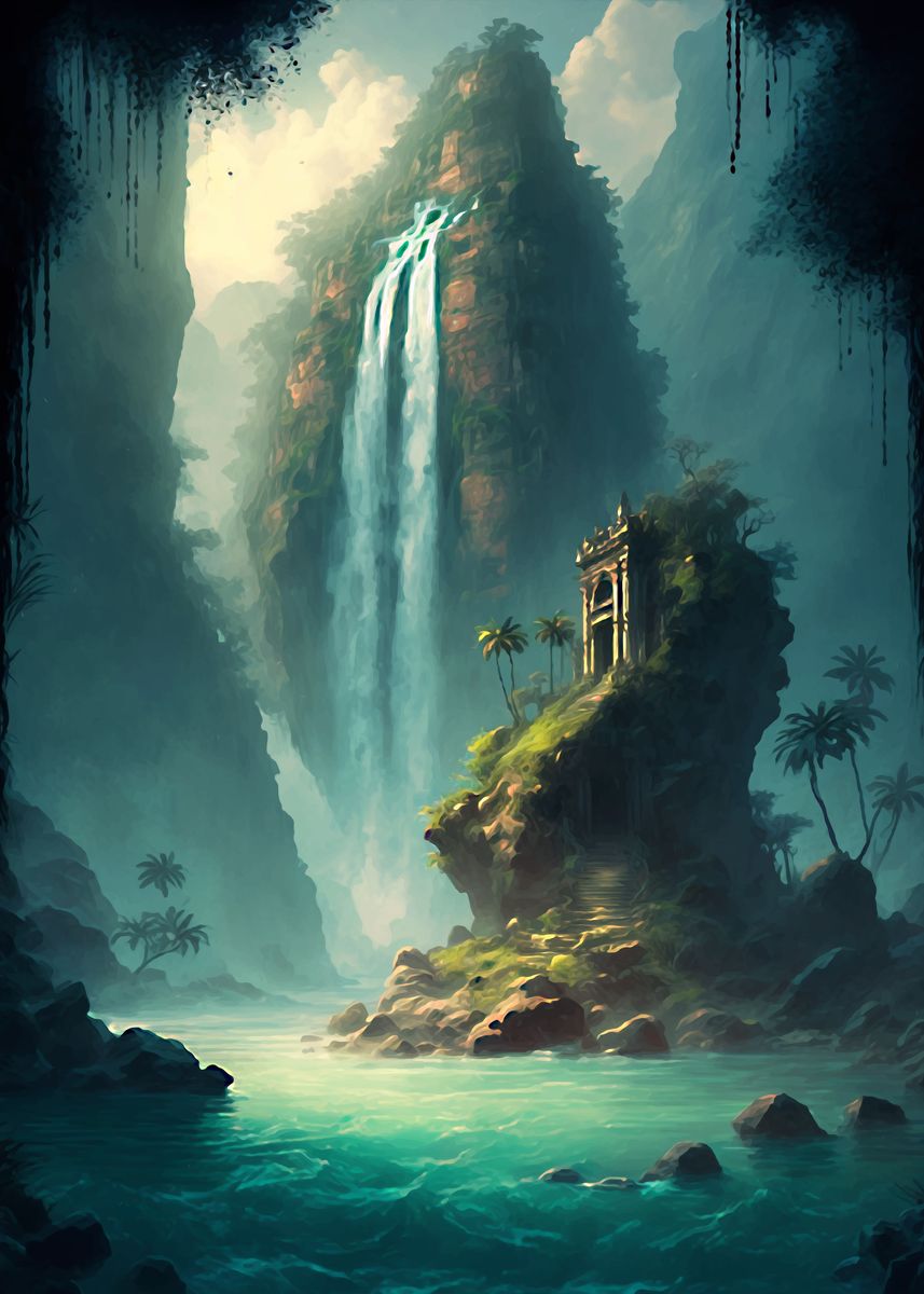 'fantasy waterfall ' Poster, picture, metal print, paint by Mounier ...