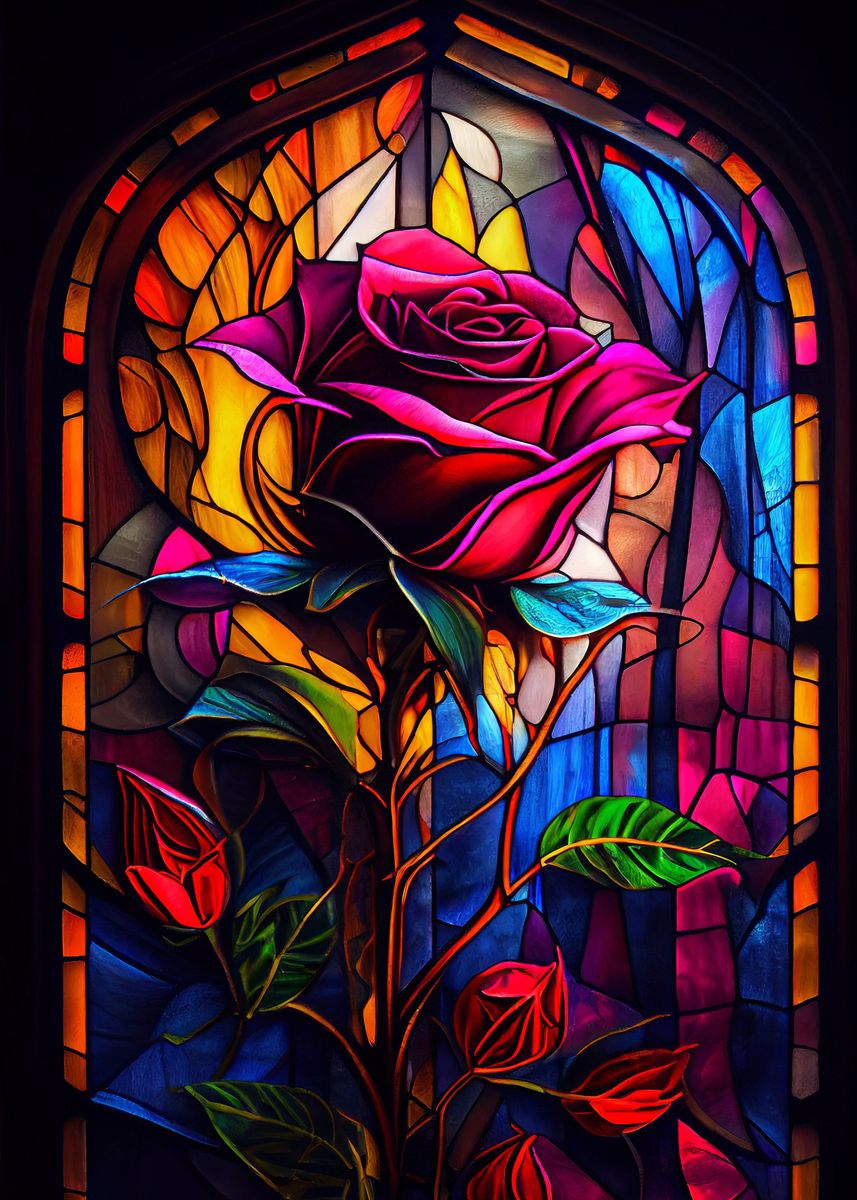 'Valentines Stained Glass ' Poster, picture, metal print, paint by ...