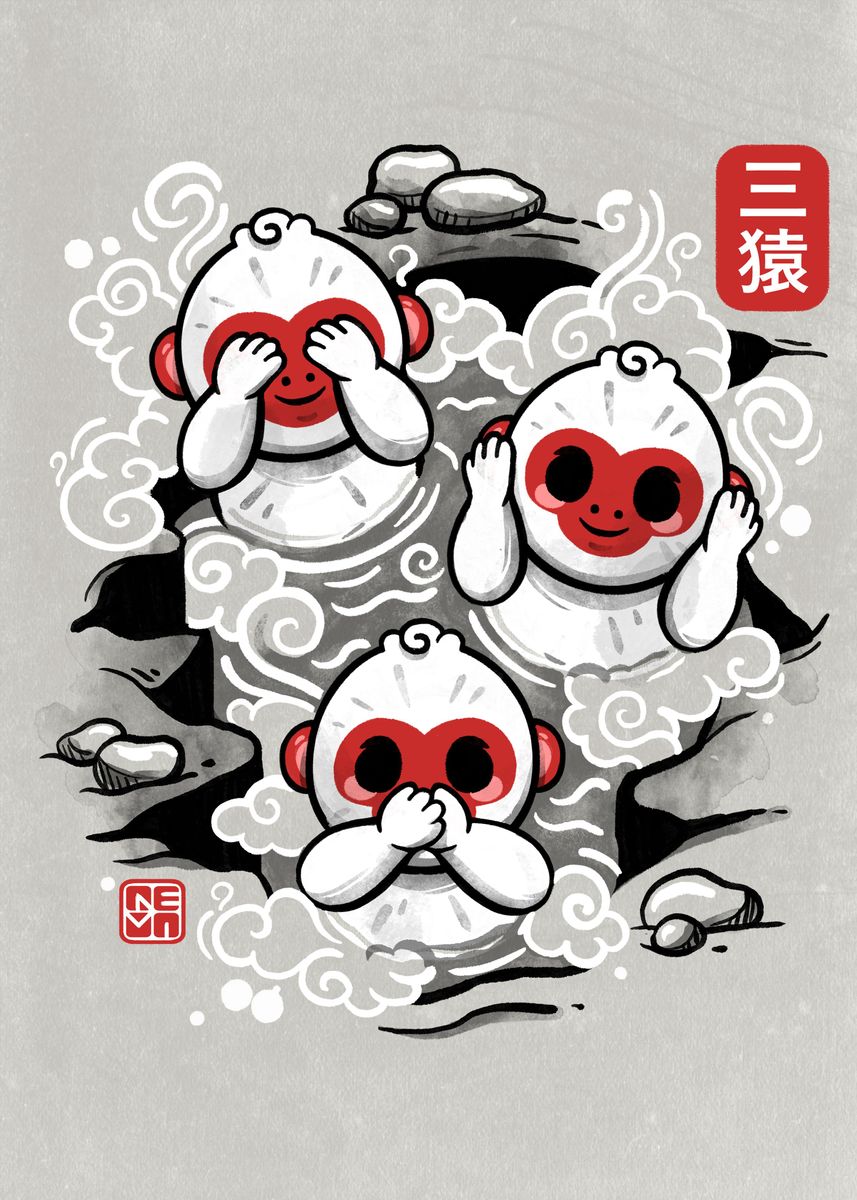 'Three wise monkeys' Poster, picture, metal print, paint by NemiMakeit ...