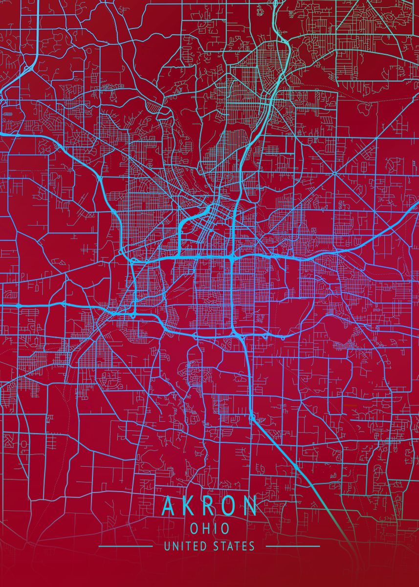 'Akron Ohio USA City Map' Poster, picture, metal print, paint by Gigi ...