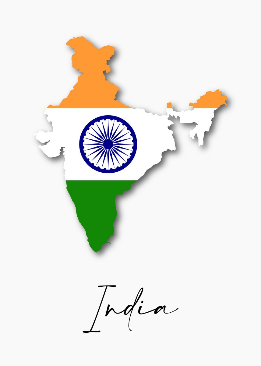 'India Country Map Flag' Poster, picture, metal print, paint by ...