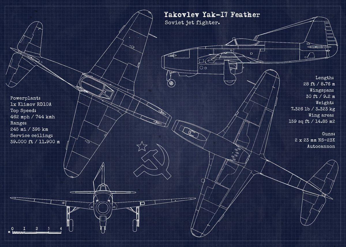 'Yak15 Feather Blueprint' Poster by AirCraft Lover | Displate