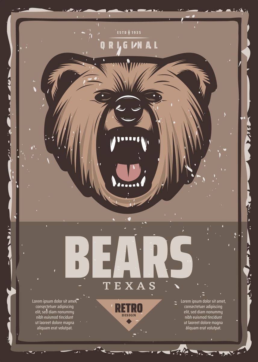 'Retro Bear' Poster, picture, metal print, paint by 3am | Displate