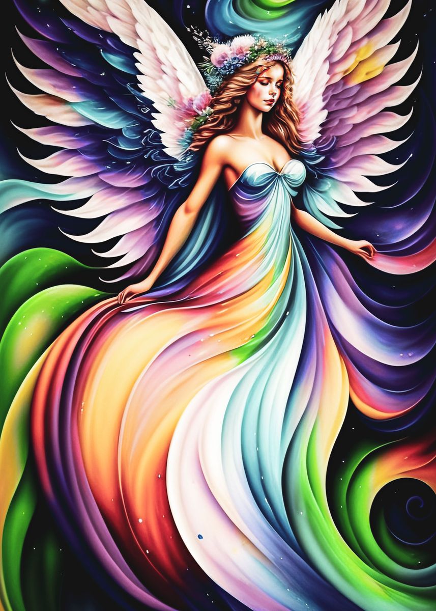 'Rainbow angel' Poster, picture, metal print, paint by Erik Ourdi ...