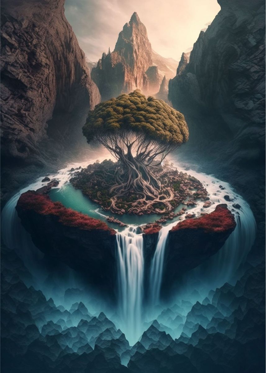 'futuristic waterfall' Poster, picture, metal print, paint by ...