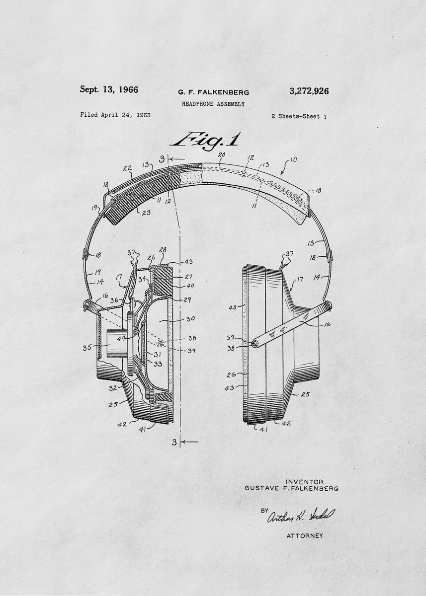 'Retro Headphones Blueprint' Poster by Posterium Wall Art | Displate