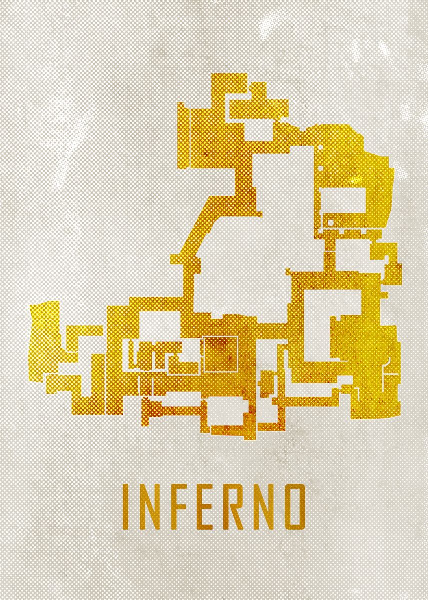 'Inferno Map White And Gold' Poster, picture, metal print, paint by ...