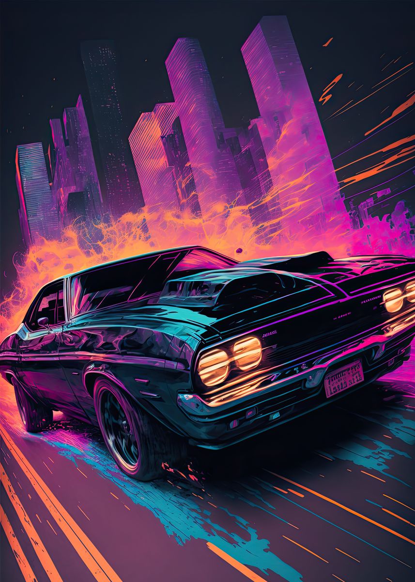 'Muscle Car Retro Racing' Poster, picture, metal print, paint by ...