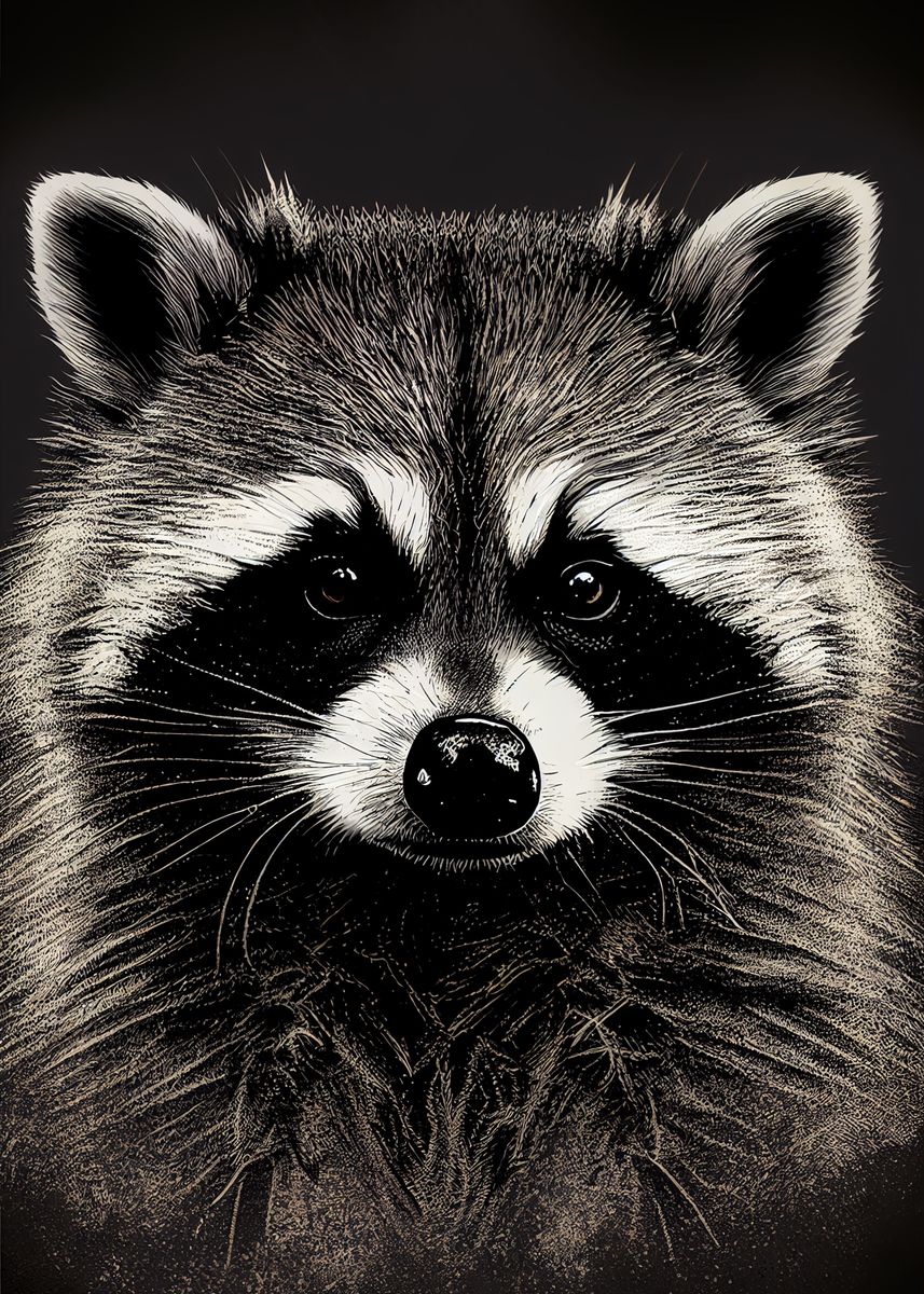 'Raccoon Portrait' Poster, picture, metal print, paint by DecoyDesign ...