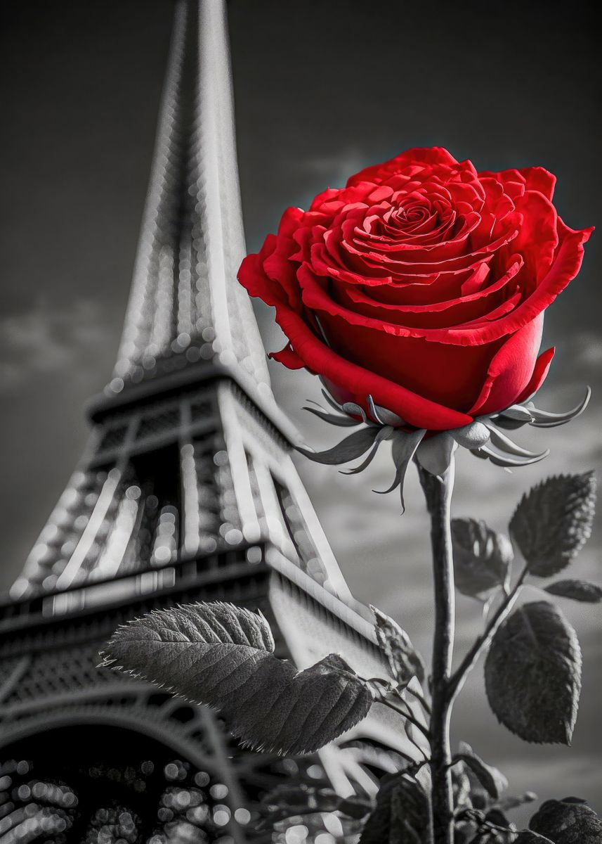 'Red Rose Eiffel Tower' Poster, picture, metal print, paint by Mitoka ...