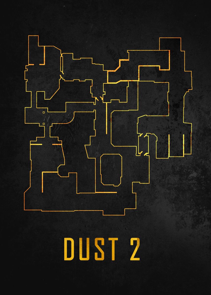 'Dust2 Map Black And Gold' Poster, picture, metal print, paint by Counter-Strike | Displate