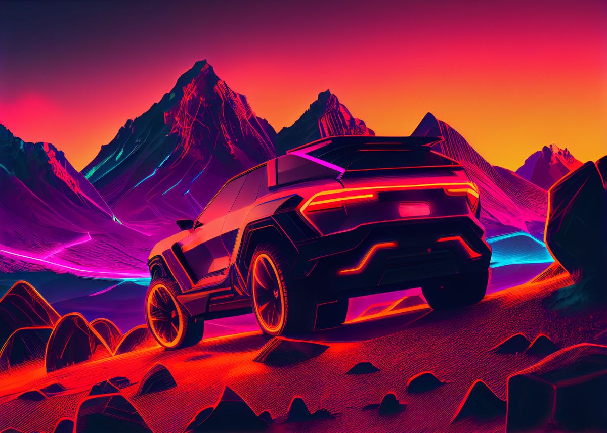 'Synthwave Car 50' Poster by Holzkovic | Displate