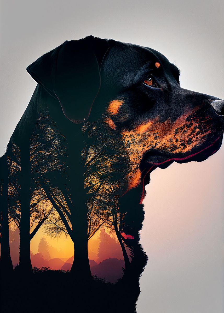 'Rottweiler Retro' Poster, picture, metal print, paint by DecoyDesign ...