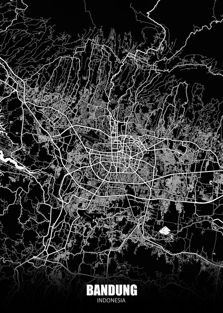 'Bandung Indonesia Dark Map' Poster, picture, metal print, paint by ...