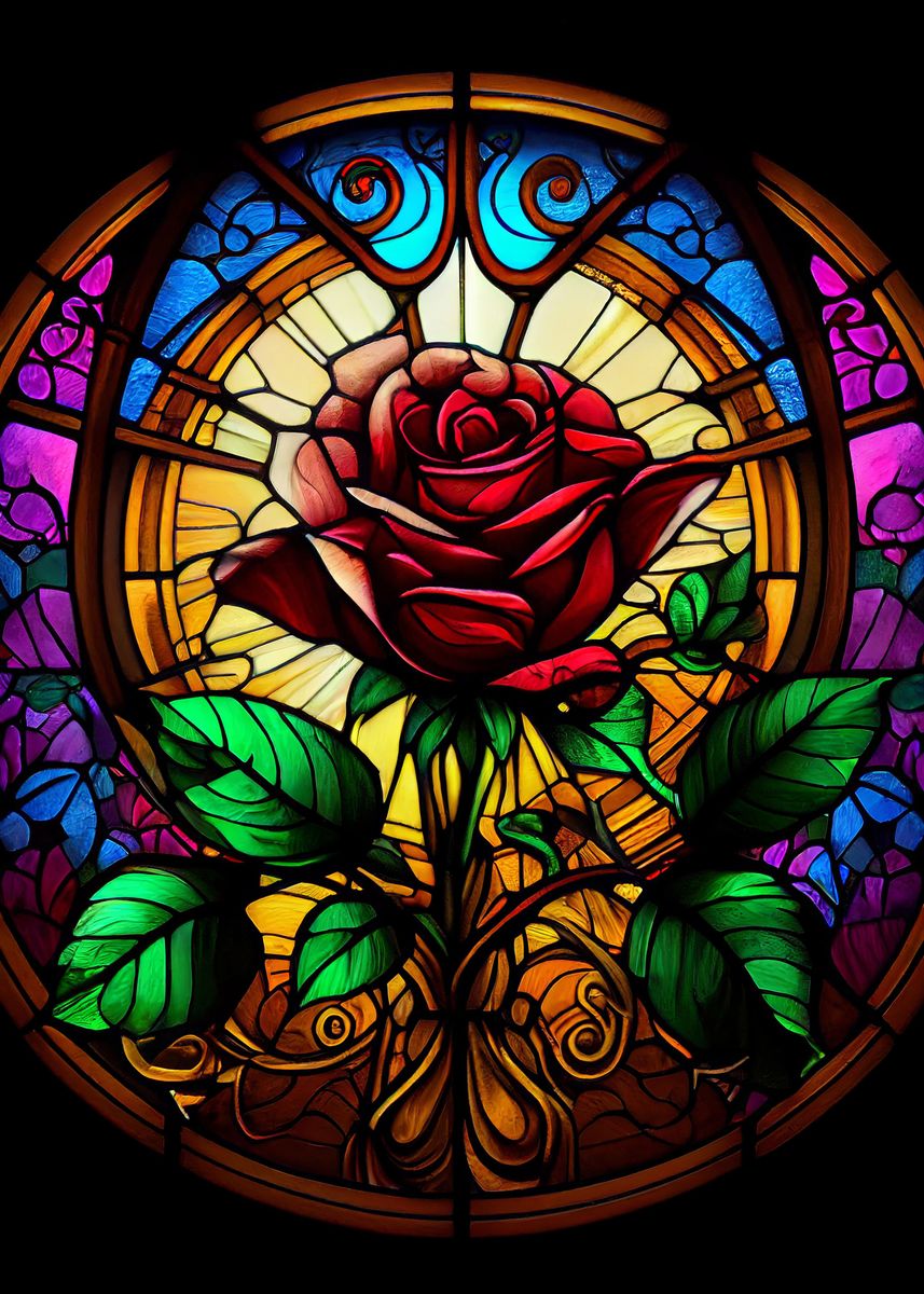 'Stained Glass Rose' Poster, picture, metal print, paint by Chris Cupit ...