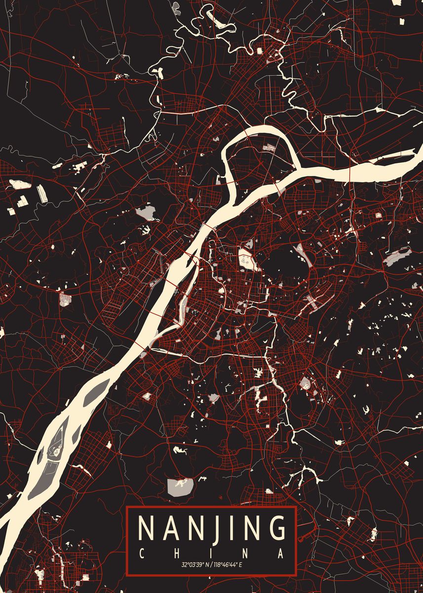 'Nanjing City Map Vector' Poster, picture, metal print, paint by deMAP ...