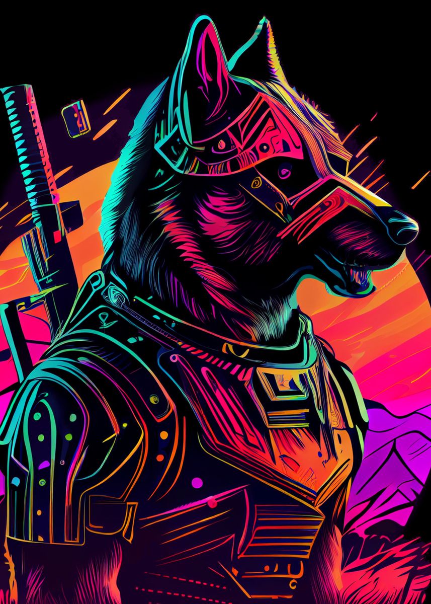 'Chien Synthwave' Poster by Anawix4X | Displate