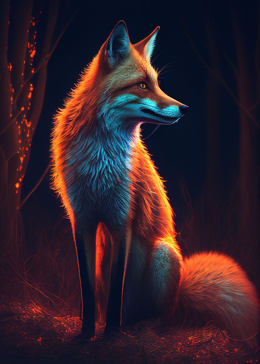 'Fox Forest Glowing' Poster, picture, metal print, paint by DecoyDesign ...