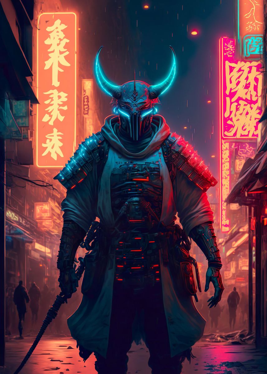 'Cyberpunk Samurai ' Poster, picture, metal print, paint by LD Art ...